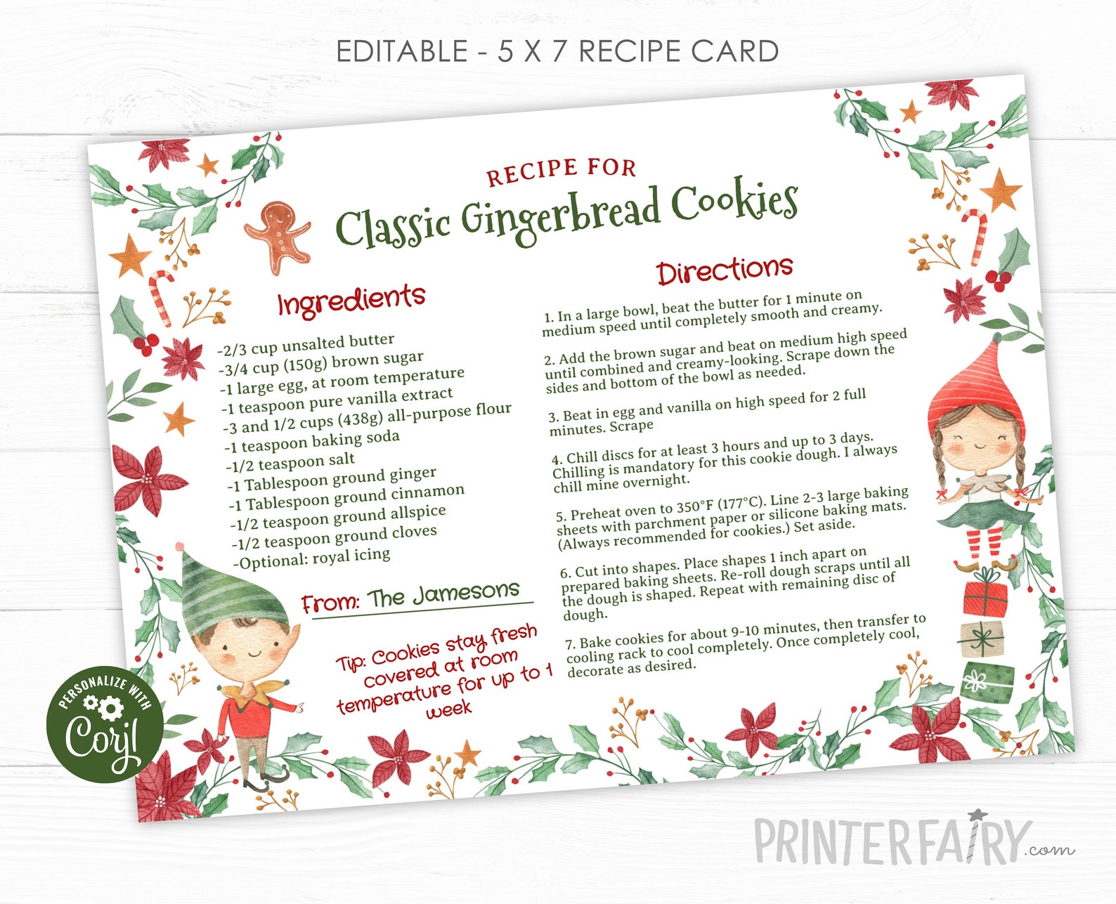 Christmas Recipe Card EDITABLE Cookie Exchange Party Cookie - Etsy