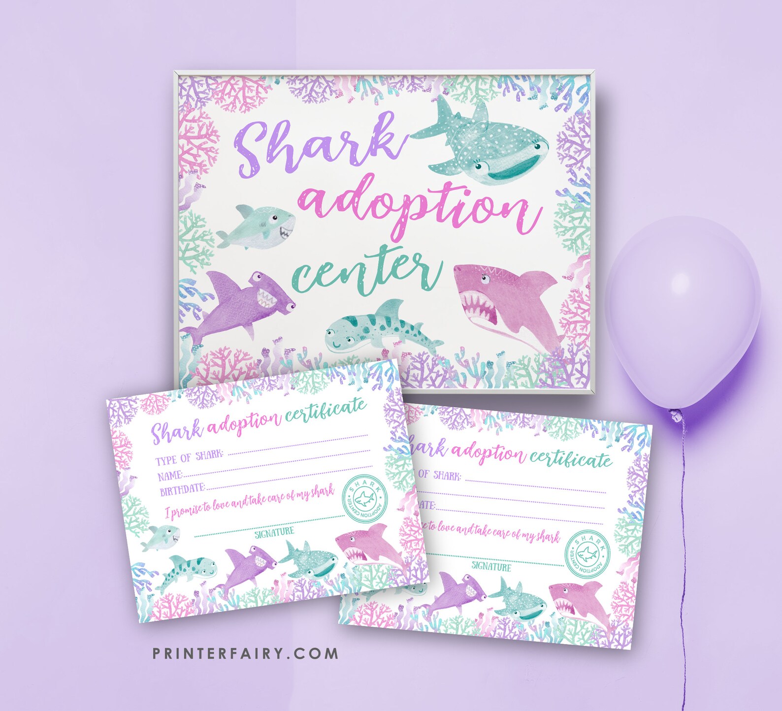 Shark Adoption Center Sign and Certificates, Birthday Party Games ...