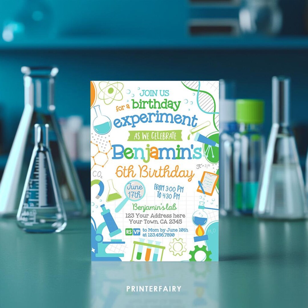 Science Birthday Party Invitation, EDITABLE, Science Theme Party ...