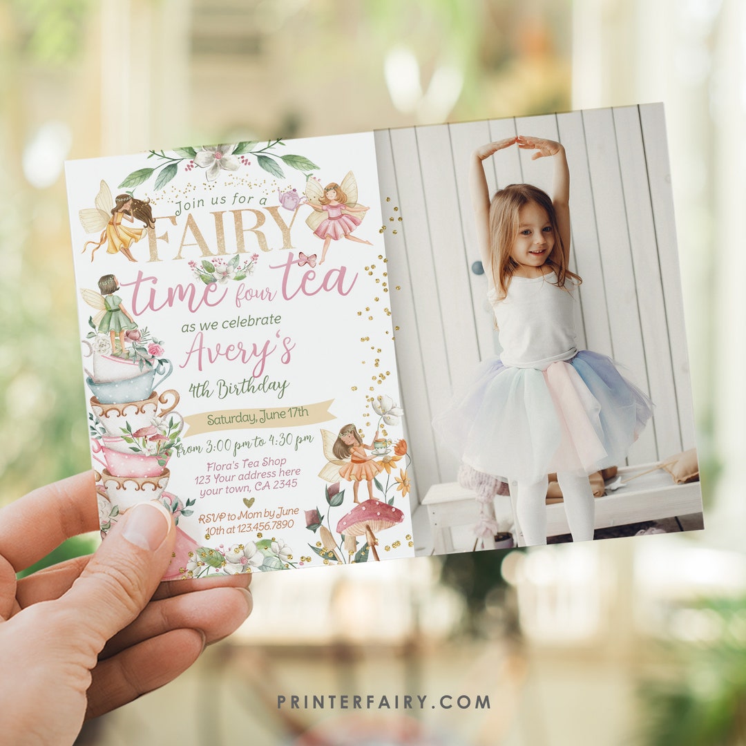Editable Fairytale Partea 4th Birthday Invitation With Photo, Whimsical ...
