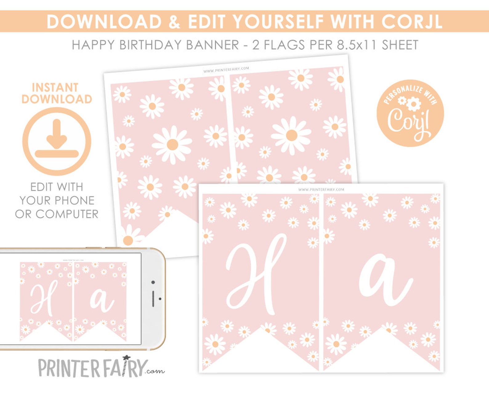 Daisy Banner EDITABLE Daisy Birthday Party Floral Birthday - Etsy