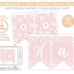 Daisy Banner, EDITABLE Daisy Birthday Party, Floral Birthday Party ...