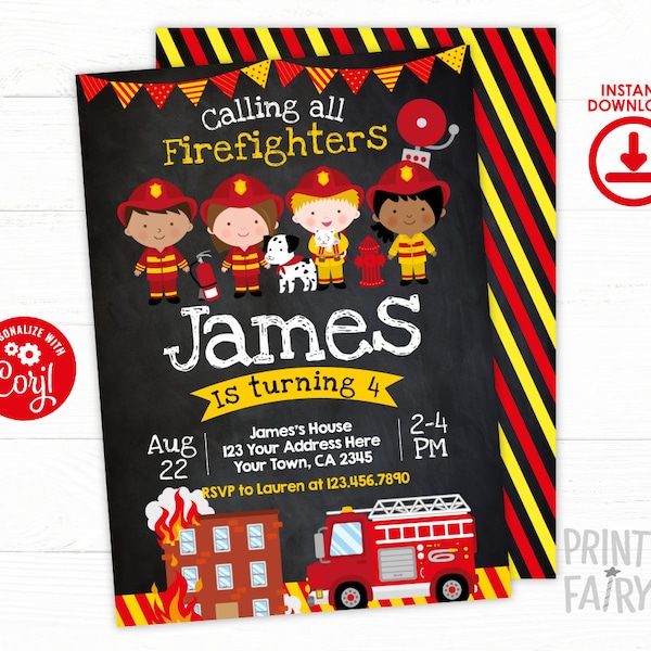 Fireman Invitation - Etsy