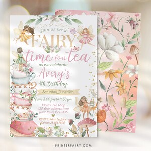 Editable Time Four Tea Partea 4th Birthday Invitation Fairytale ...