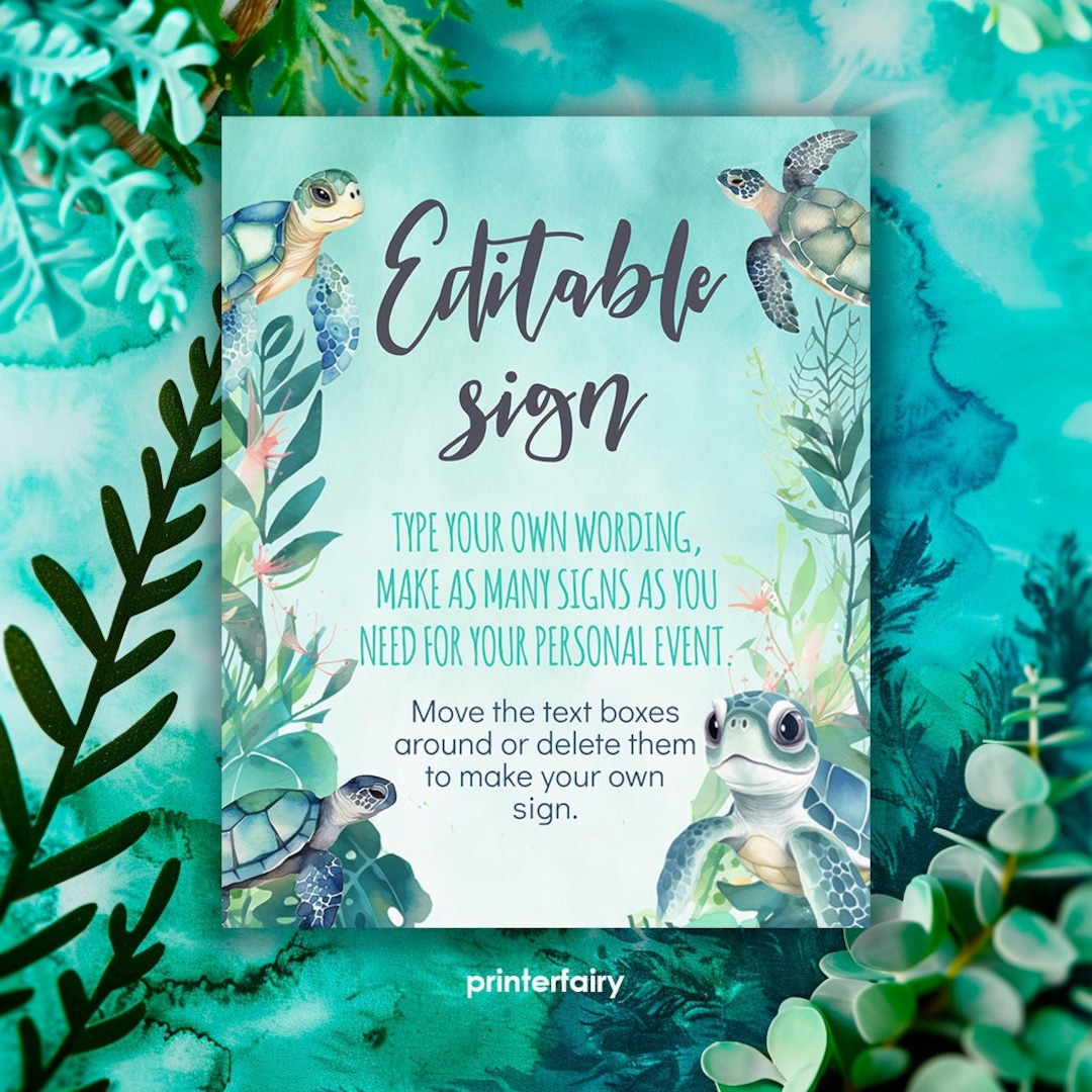 Sea Turtle Birthday Party Sign, Editable Template (digital Download) - Etsy