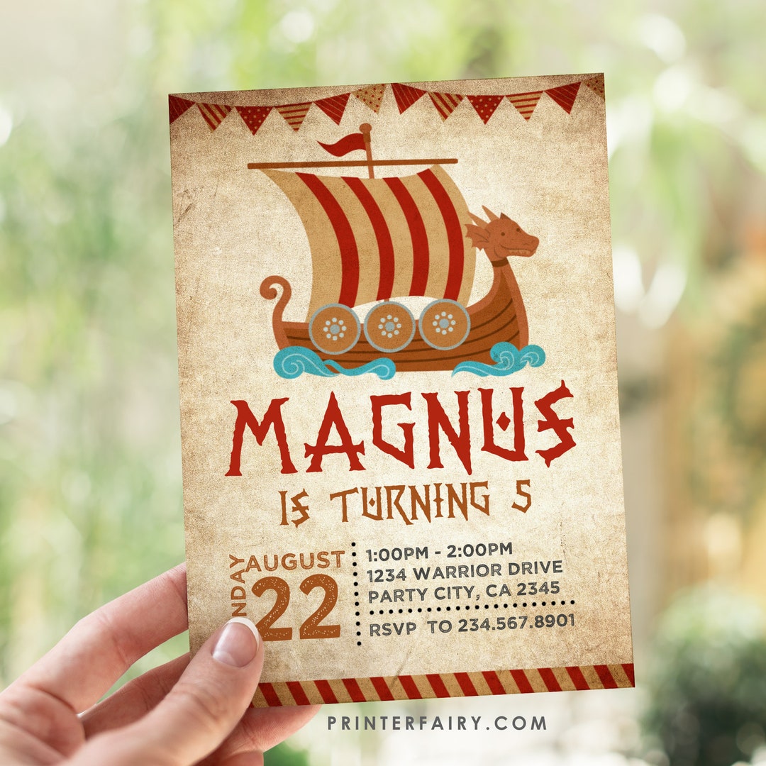 Viking Boat Birthday Invitation, EDITABLE Dragon Birthday Invitation ...