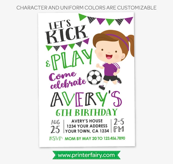 Soccer Girl Birthday Invitation, Soccer Birthday, Sports Invitation ...