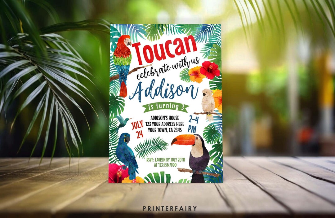 Toucan Birthday Invitation, EDITABLE, Tropical Birthday Invitation ...