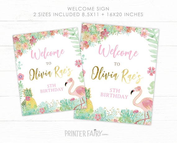 Flamingo Welcome Sign , EDITABLE, Flamingle Birthday Party, Tropical ...