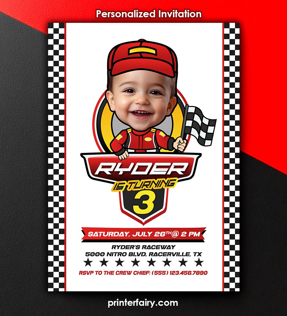 Racing Birthday Party Invitation Personalized With Your Photo, Race Car ...