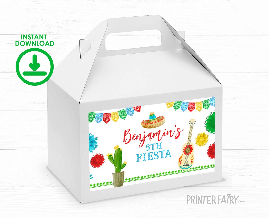 Fiesta Birthday Party Gable Box Label, Editable Mexican Fiesta Label ...