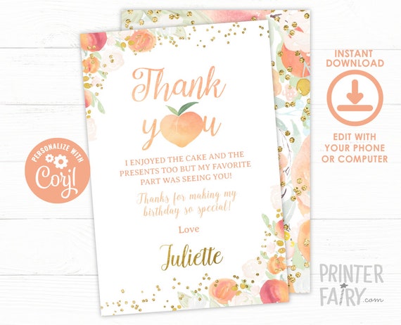 Peach Thank You Cards EDITABLE Sweet as a Peach Peach | Etsy