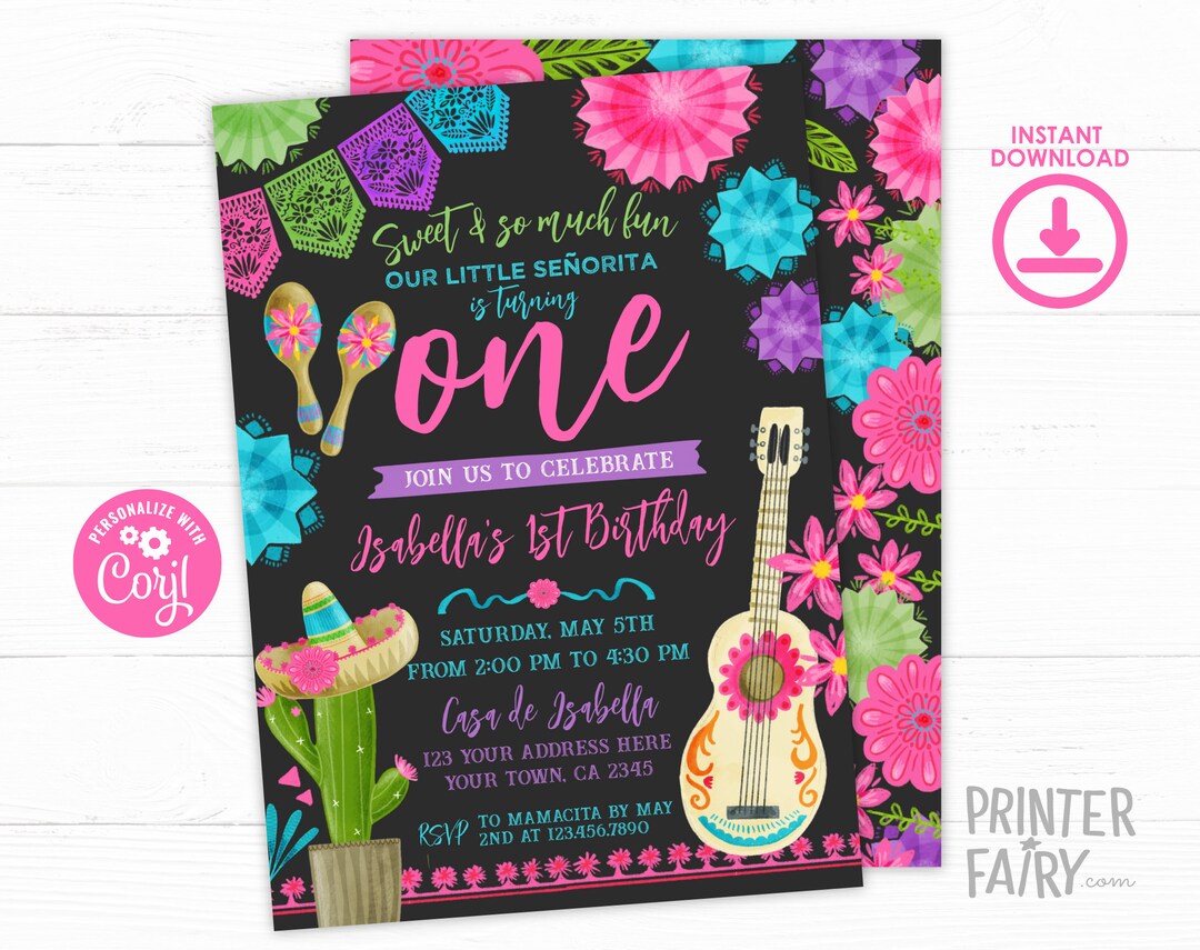 Fiesta First Birthday Party Invitation, Editable Mexican Fiesta ...