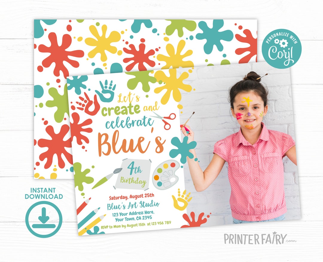 Paint Party Invitation With Photo, EDITABLE, Art Birthday Party ...