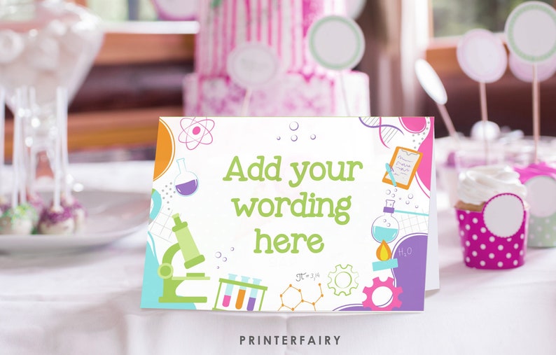 Science Birthday Party Food Tents, EDITABLE, Science Theme Party ...