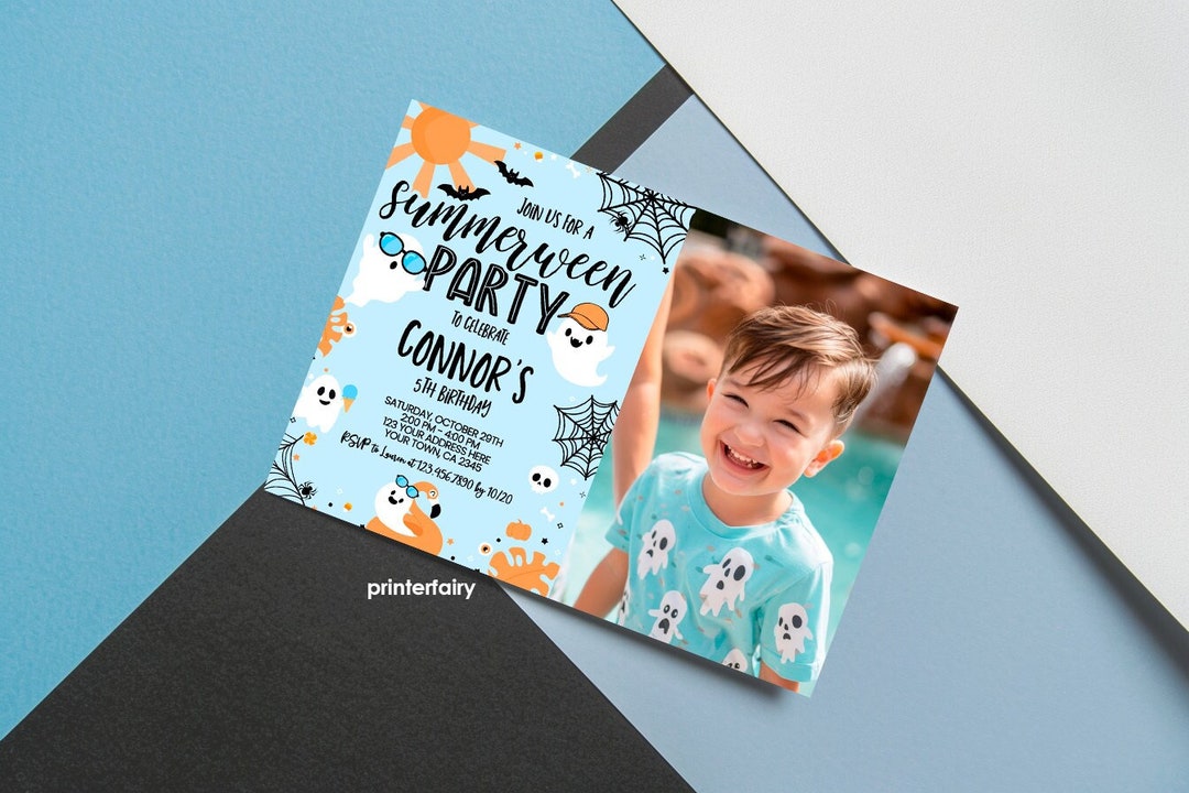 Summerween Party Invitation, Editable Pool Party Invitation, Retro ...