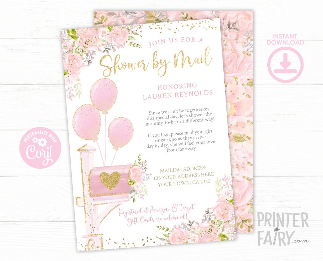 Baby Shower by Mail Invitation, EDITABLE, Floral Baby Shower, Virtual ...