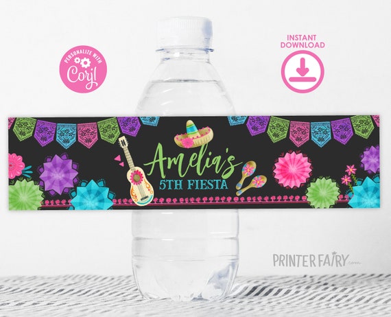 Fiesta Birthday Party Water Bottle Labels, Editable Mexican Fiesta ...