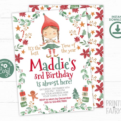 Editable Elf Christmas Birthday Party Invitation Neutral Elf - Etsy