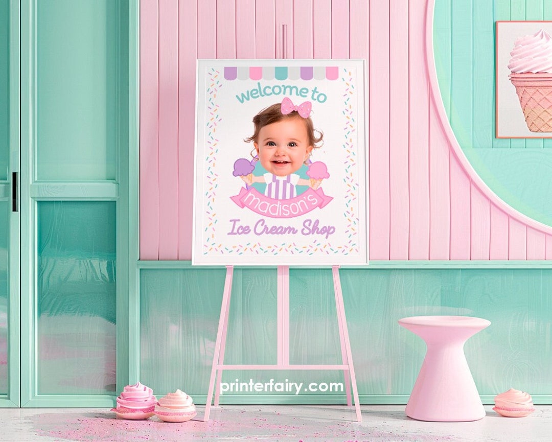 Ice Cream Welcome Sign Template, Editable Sign With Photo, Summer Party ...