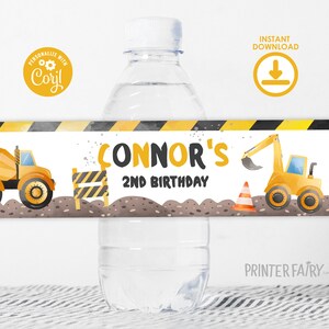 Construction Water Bottle Labels: Truck Birthday Party Accessories ...