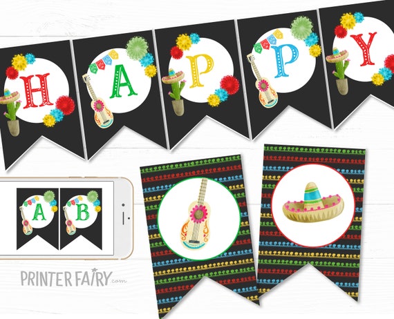 Fiesta Birthday Party Banner, Editable Mexican Fiesta Banners, Fiesta ...