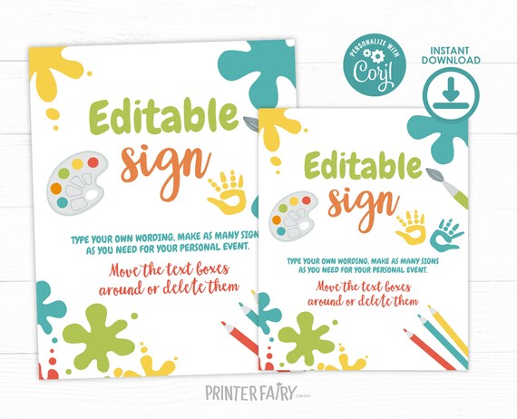 Paint Party EDITABLE Sign, Art Birthday Party Sign, Art Party ...