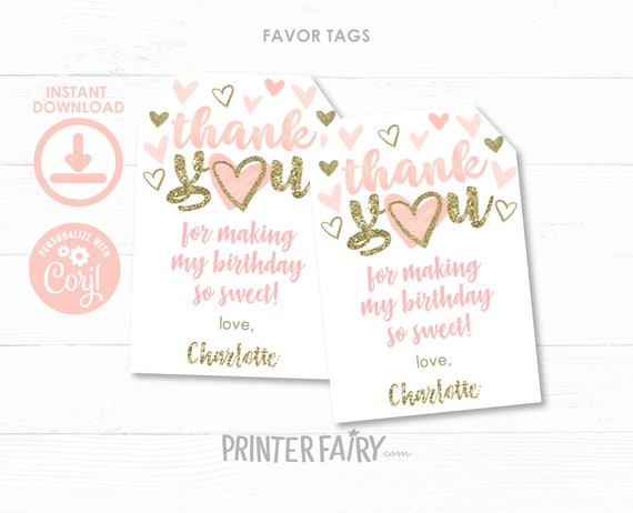 Little Sweetheart Favor Tags, Valentines Day Gift Tag, EDITABLE Thank ...