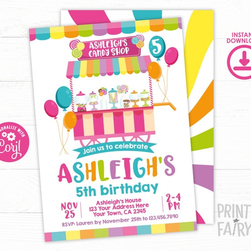 Candy Shop Birthday Invitation EDITABLE Sweet Shoppe | Etsy