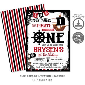 Pirate 1st Birthday Invitation Editable Template Ahoy Matey Party ...