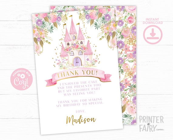 Princess Thank You Cards, EDITABLE, Royal Birthday Party, Princess ...