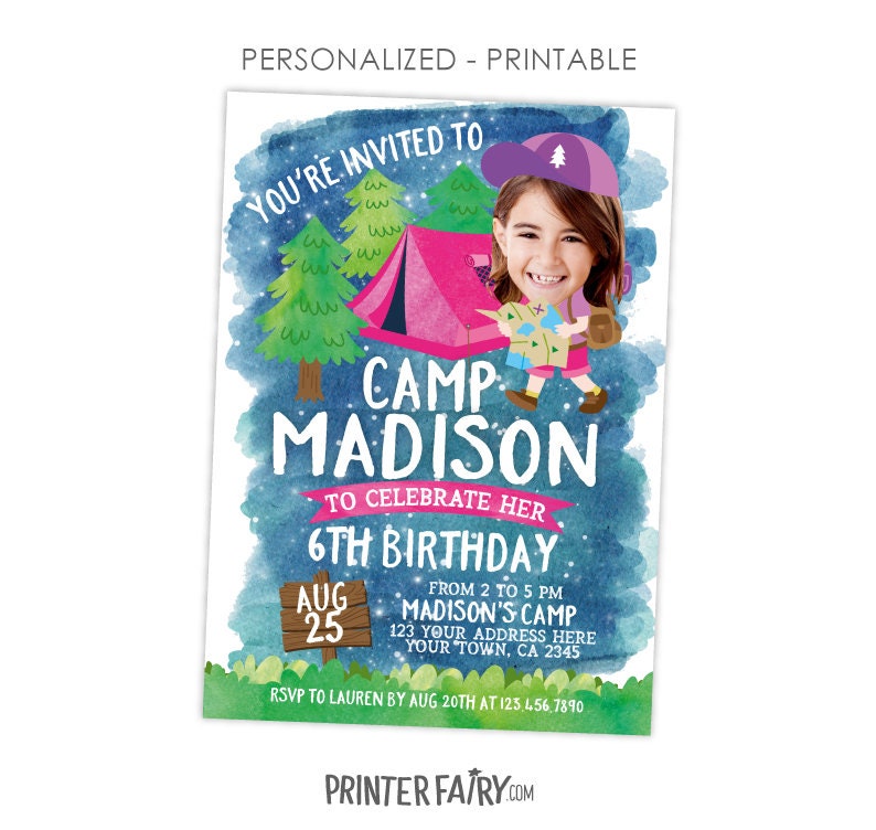 Camping Invitation With Photo Summer Camp Birthday Party | Etsy