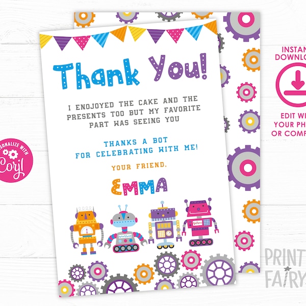 Robot Thank You Cards - Etsy