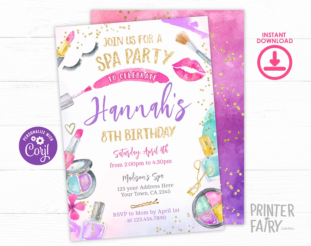 Spa Party Invitation Glitz & Glam Party Invitation Spa - Etsy