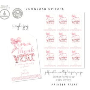 Pink Bow Printable Favor Tag Template, Coquette Birthday Party Favor ...