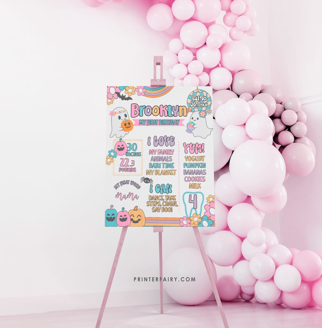 Editable First Birthday Stats Board Retro Ghost Milestones - Etsy