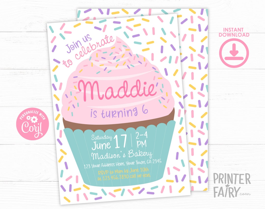 Cupcake Invitation, Baking Birthday Invitation, Bakery Birthday ...