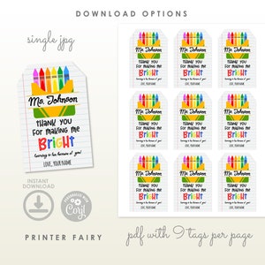 Crayon Teacher Appreciation Tag Editable School Supplies Gift Tag ...