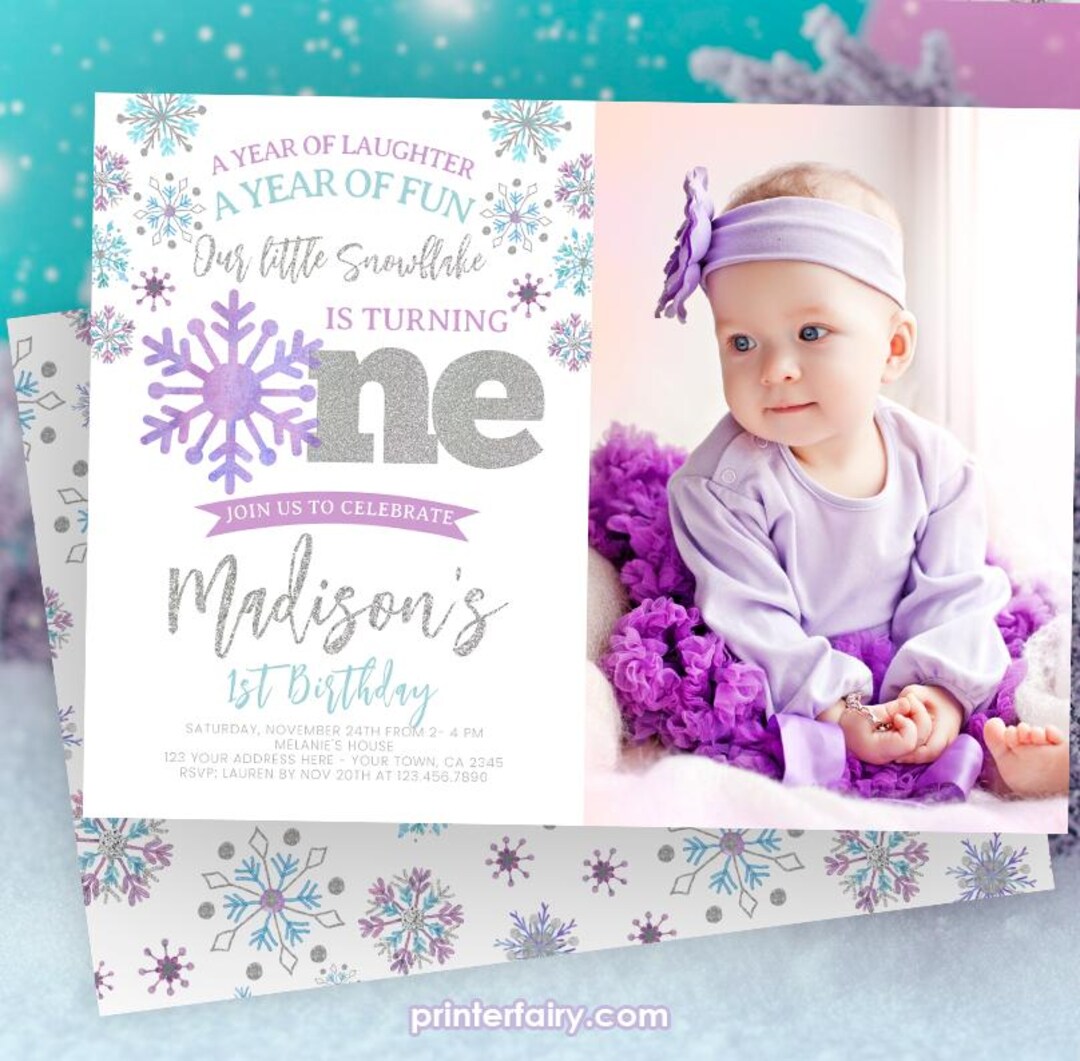 Winter Onederland Photo Birthday Invitation, Snowflake Theme (digital ...