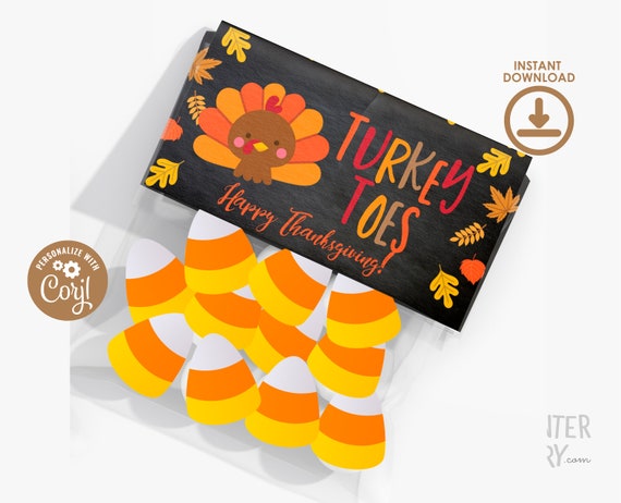 Turkey Toes Label, Candy Corn Treat Bag Label, EDITABLE Little Turkey ...