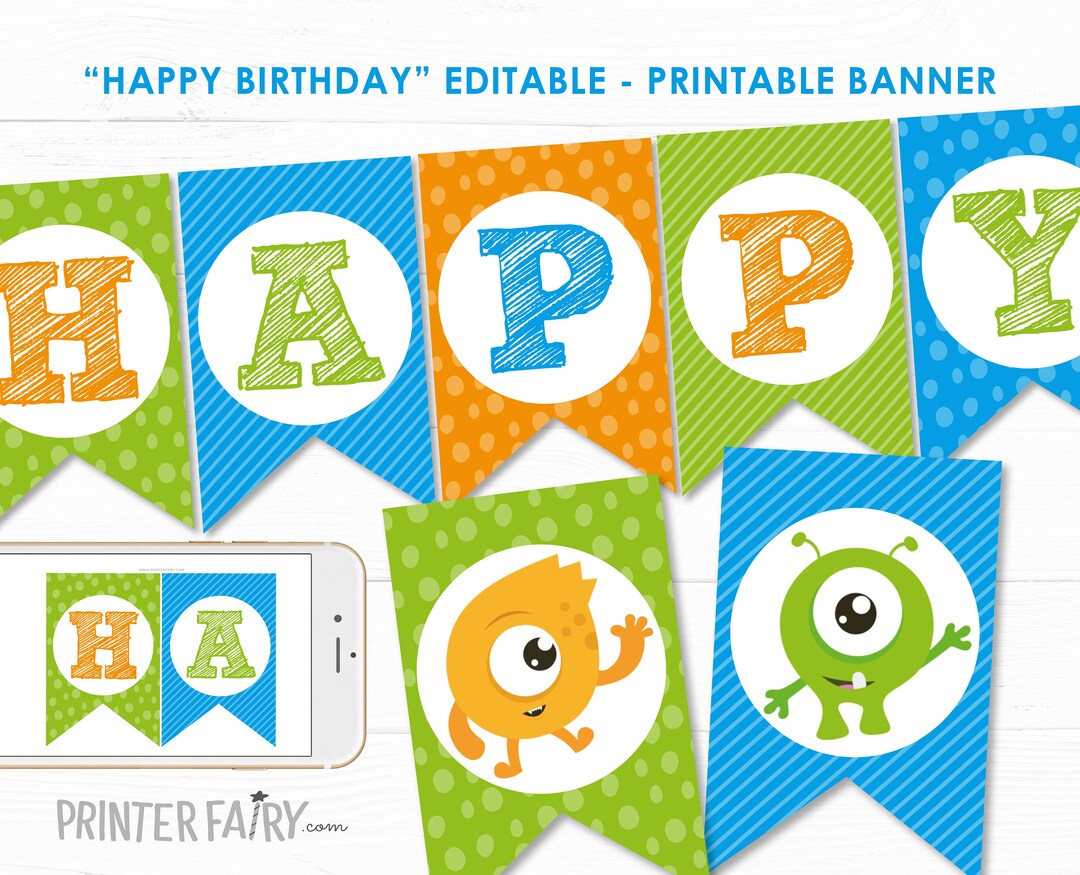 Little Monster Birthday Banner, EDITABLE Banner, Little Monster 1st ...