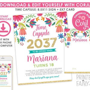 Fiesta Time Capsule, EDITABLE, Fiesta Birthday Party, Mexican Party ...
