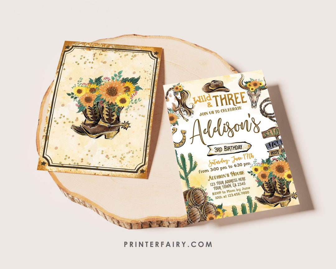 Third Rodeo Birthday Party Invitation: "wild and Three" Girl Birthday ...