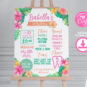 Luau First Birthday Board, Hawaiian Party 1st Birthday Stats, Tropical ...