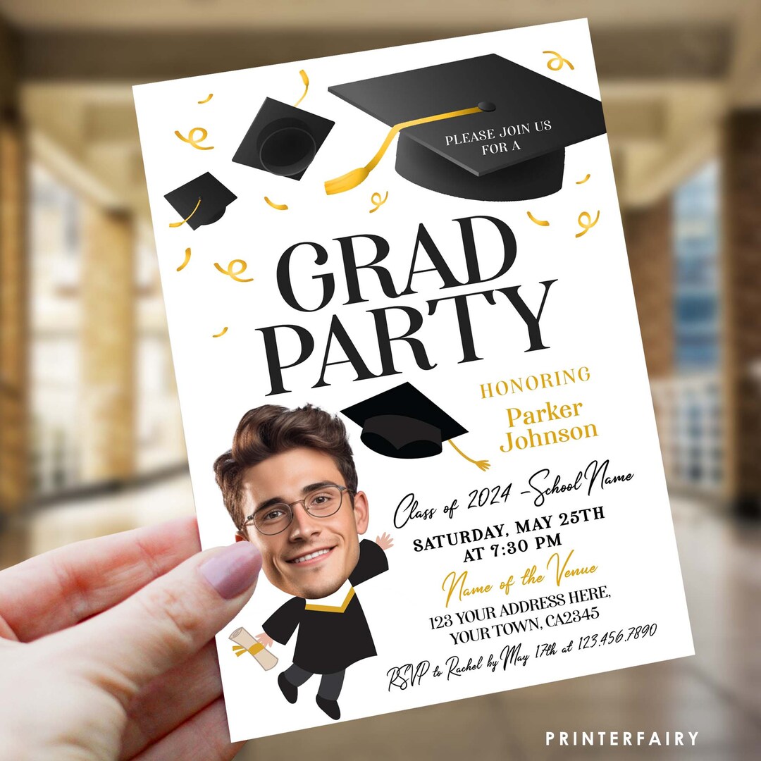 Graduation Party Invitation With Photo, Editable Template, College ...