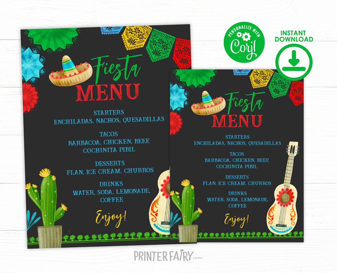 Fiesta Birthday Party Menu, Editable Mexican Fiesta Dinner Sign, Fiesta ...