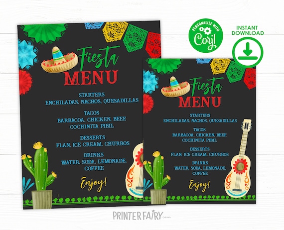 Fiesta Birthday Party Menu, Editable Mexican Fiesta Dinner Sign, Fiesta ...