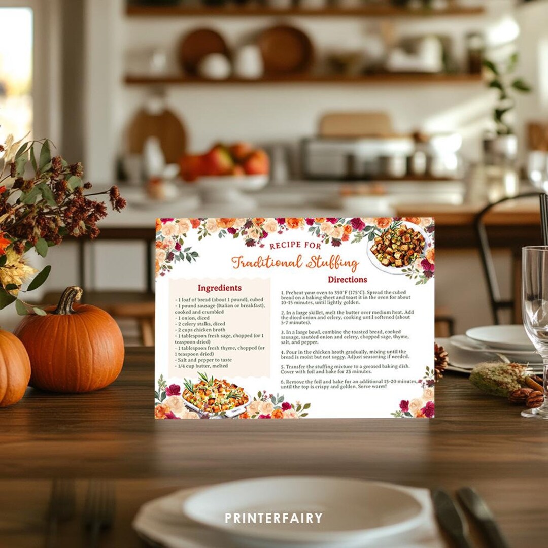 Thanksgiving Recipe Card Editable Printable Template, Thanksgiving ...