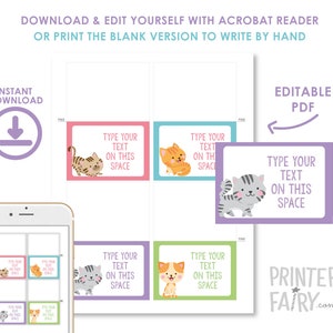 Cat Food Labels, Kitty Food Tags, Buffet Cards, Pet Adoption Party ...