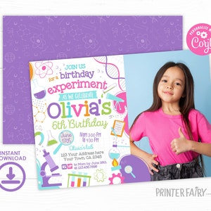 Science Birthday Party Invitation With Photo, EDITABLE, Scientifics ...